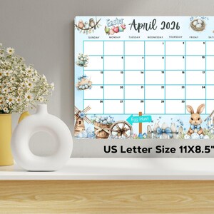 Editable Easter Bunny April 2026 Calendar, Printable Planner (PDF, JPG ...