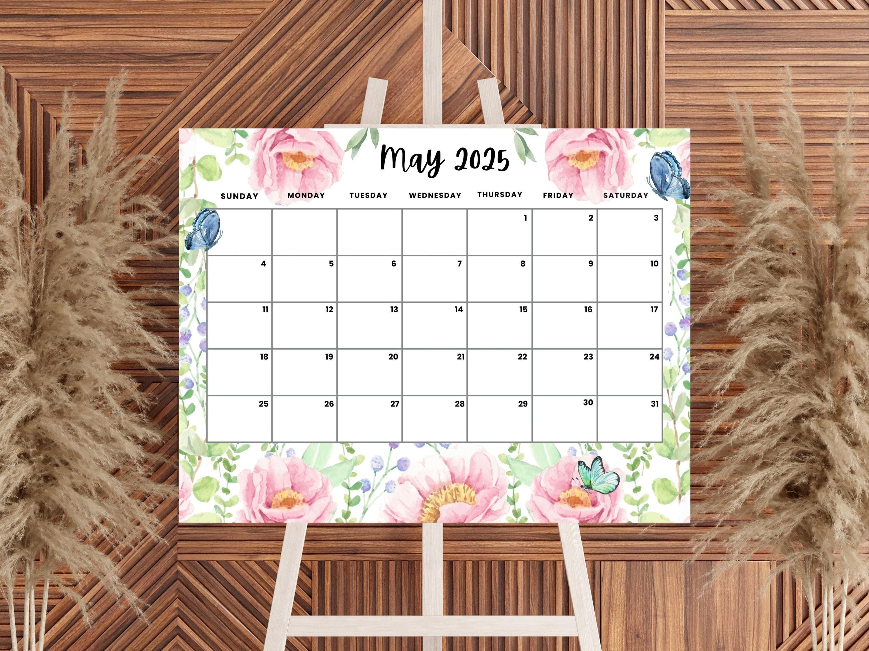 Editable May 2025 Calendar, Hello Spring Peony Flowers Planner ...