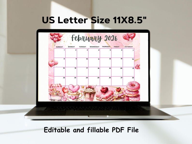 EDITABLE Fillable February 2026 Calendar, Valentine Sweets Planner With ...