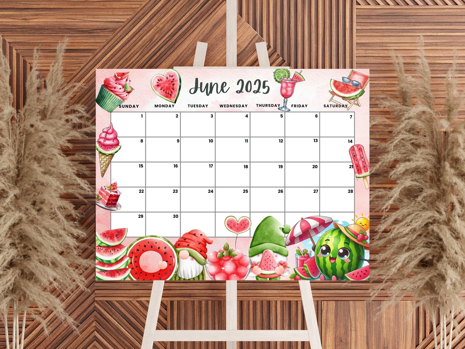 Editable June 2025 Calendar, Adorable and Refreshing Watermelon Summer ...
