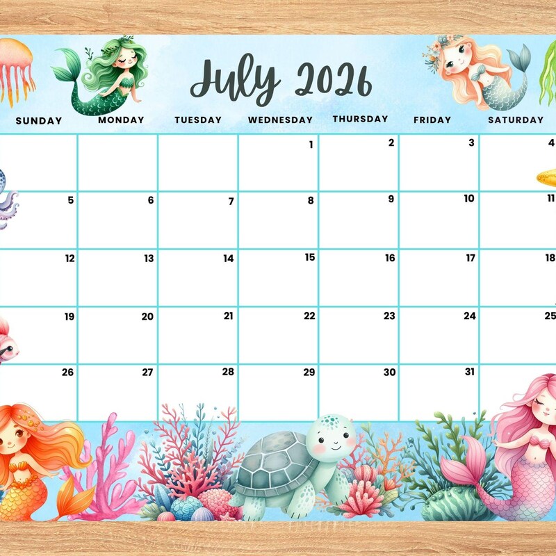 Kids Mermaid Calendar - Etsy