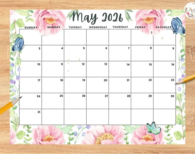 Bearbeitbarer befüllbarer Kalender Mai 2026 für Happy Spring mit ...
