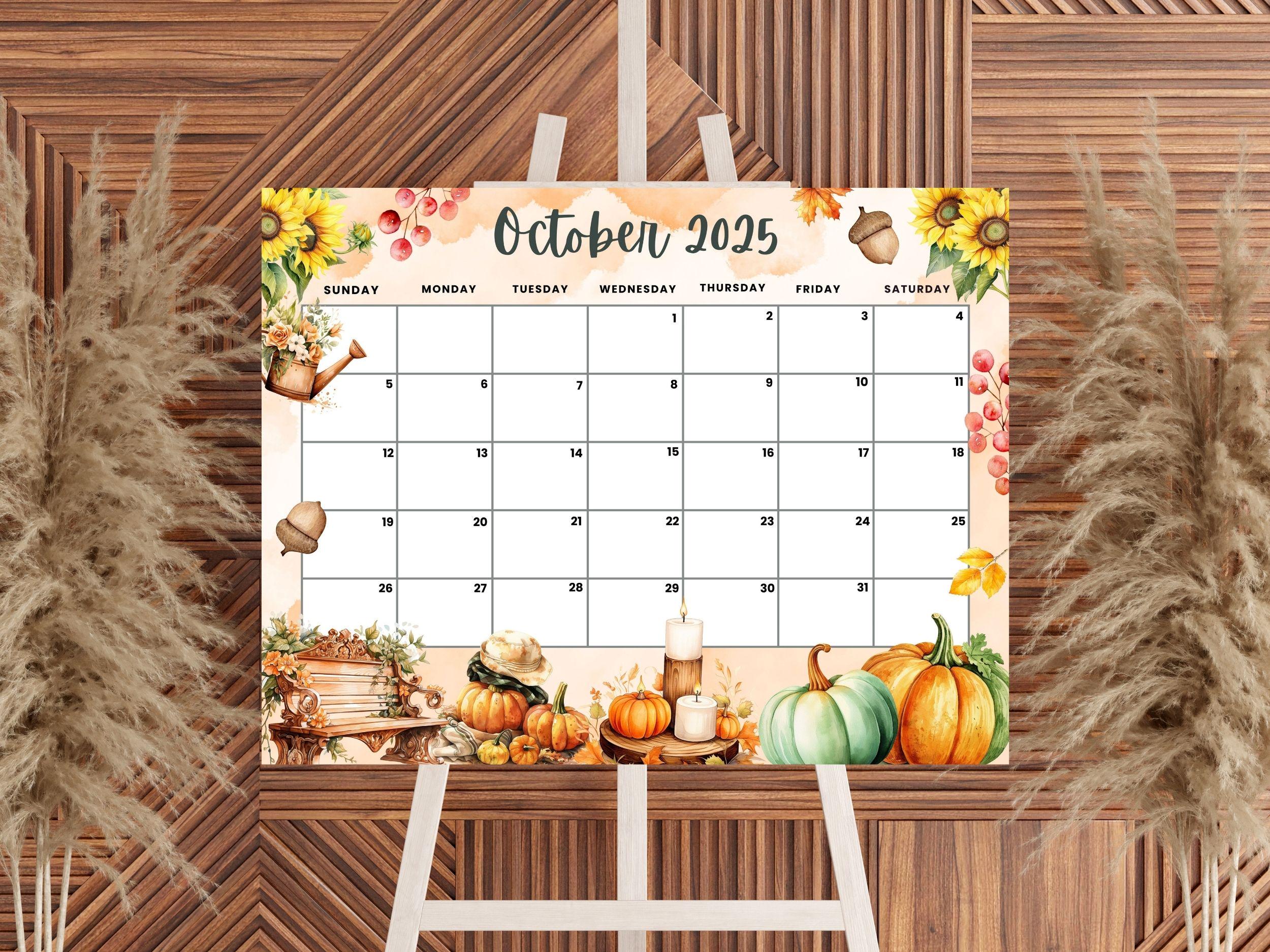 Editable October 2025 Calendar, Autumn Fall Theme Monthly Printable ...