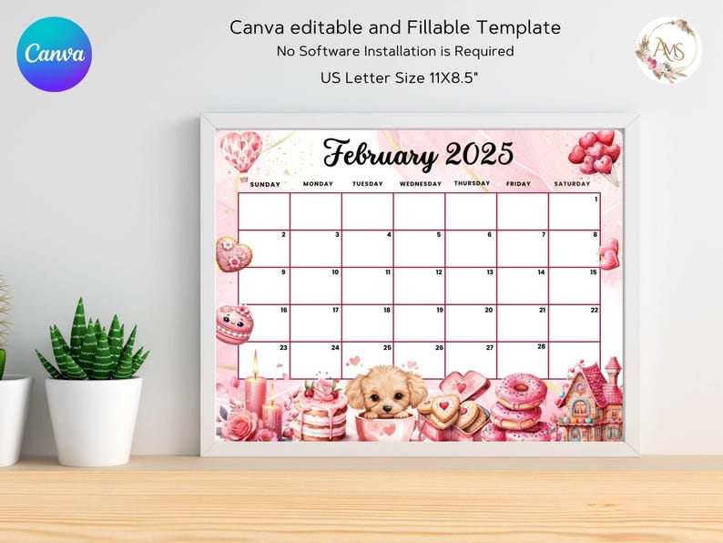 Calendario editable y rellenable de febrero de 2025, bonito ...