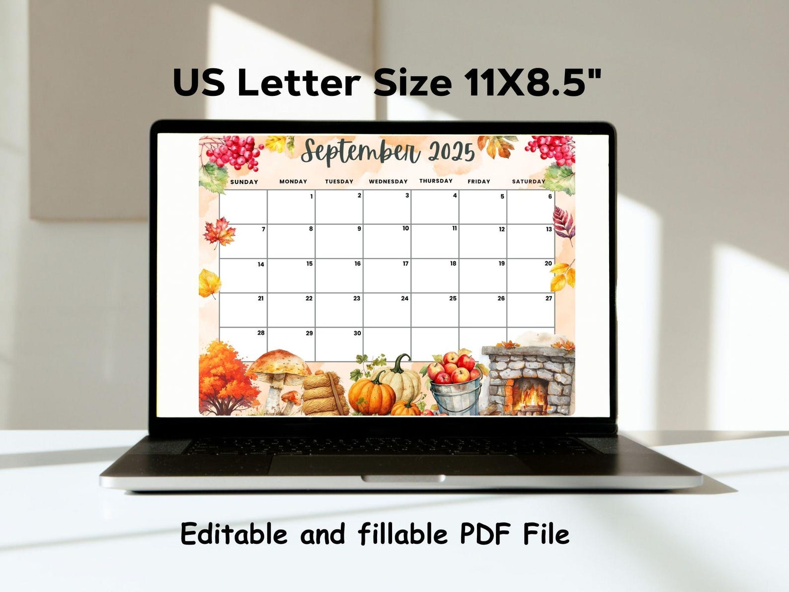 Editable September 2025 Calendar, Autumn Fall Theme Monthly Printable ...