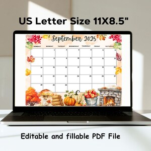 Editable September 2025 Calendar, Autumn Fall Theme Monthly Printable ...