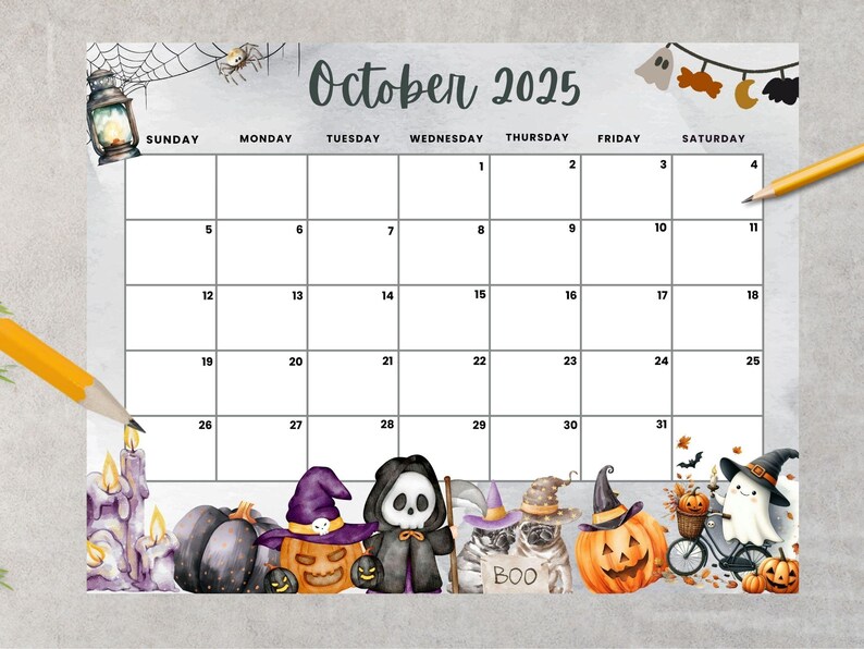 EDITABLE October 2025 Calendar, Spooky Halloween Planner, Cute Ghost ...
