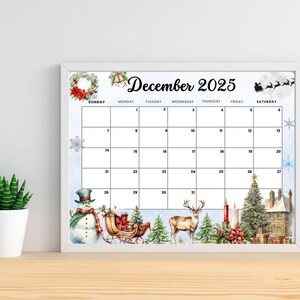 EDITABLE December 2025 Christmas Theme Calendar With Snowman, Christmas ...