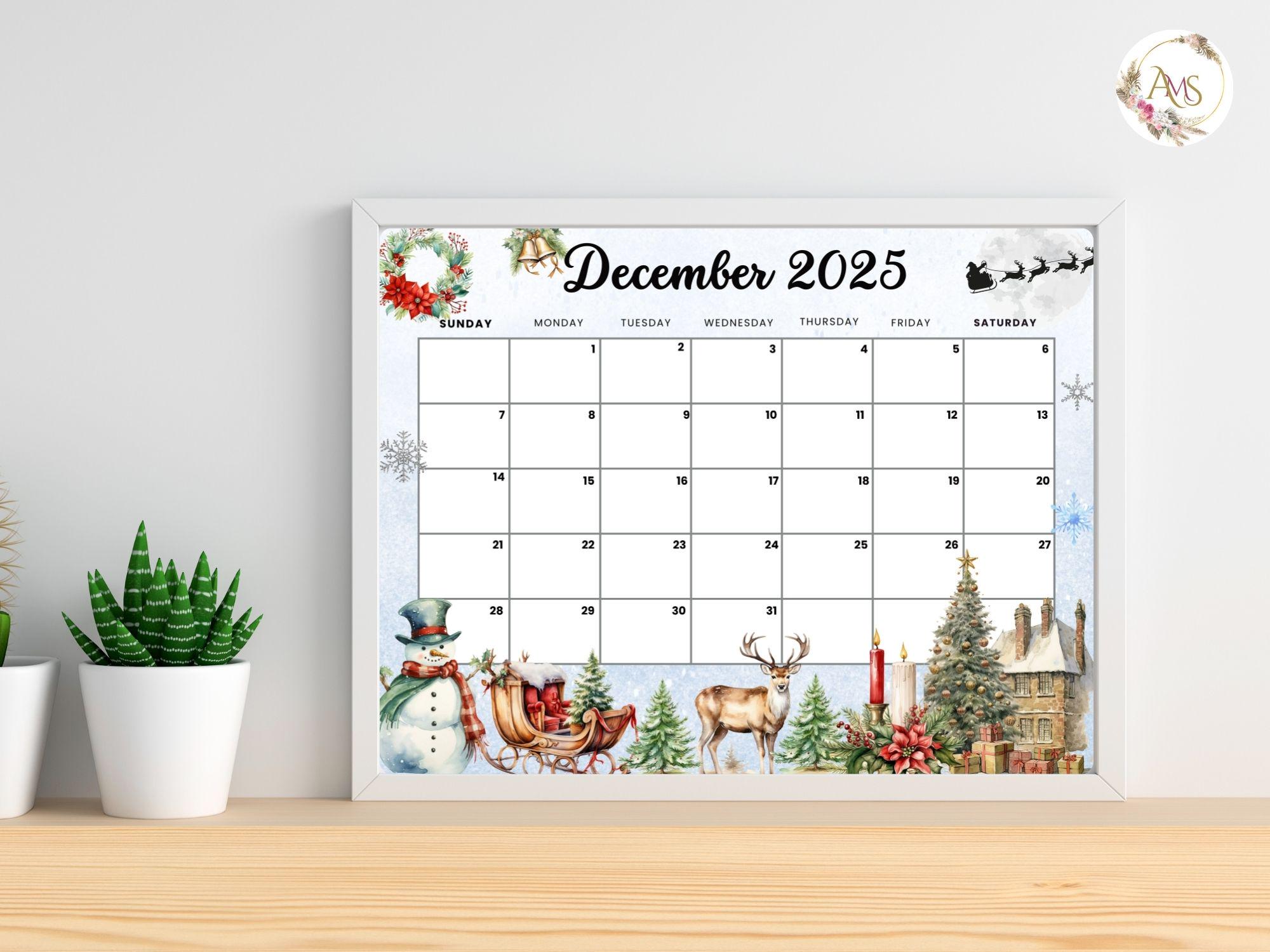 EDITABLE December 2025 Christmas Theme Calendar With Snowman, Christmas ...