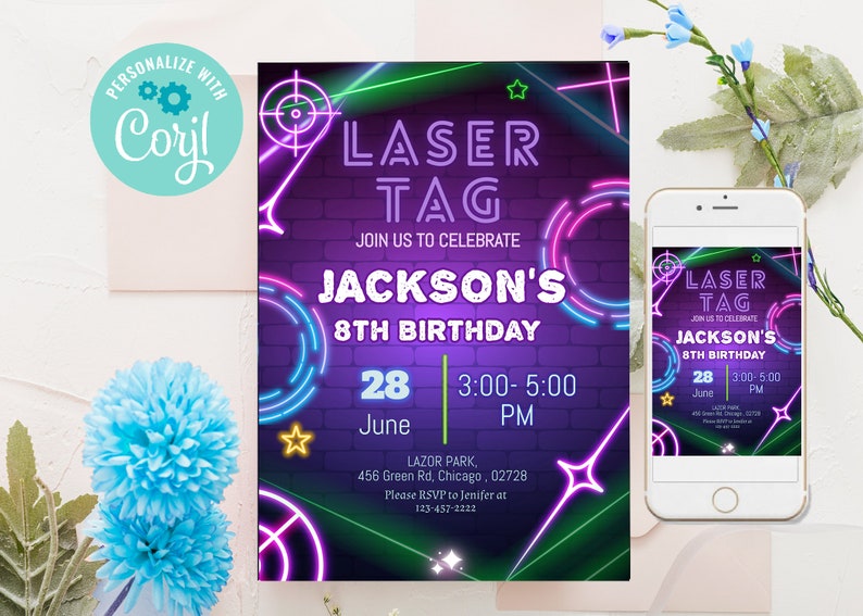 Editable Laser Tag Birthday Invitation Template, Laser Tag Invitation ...