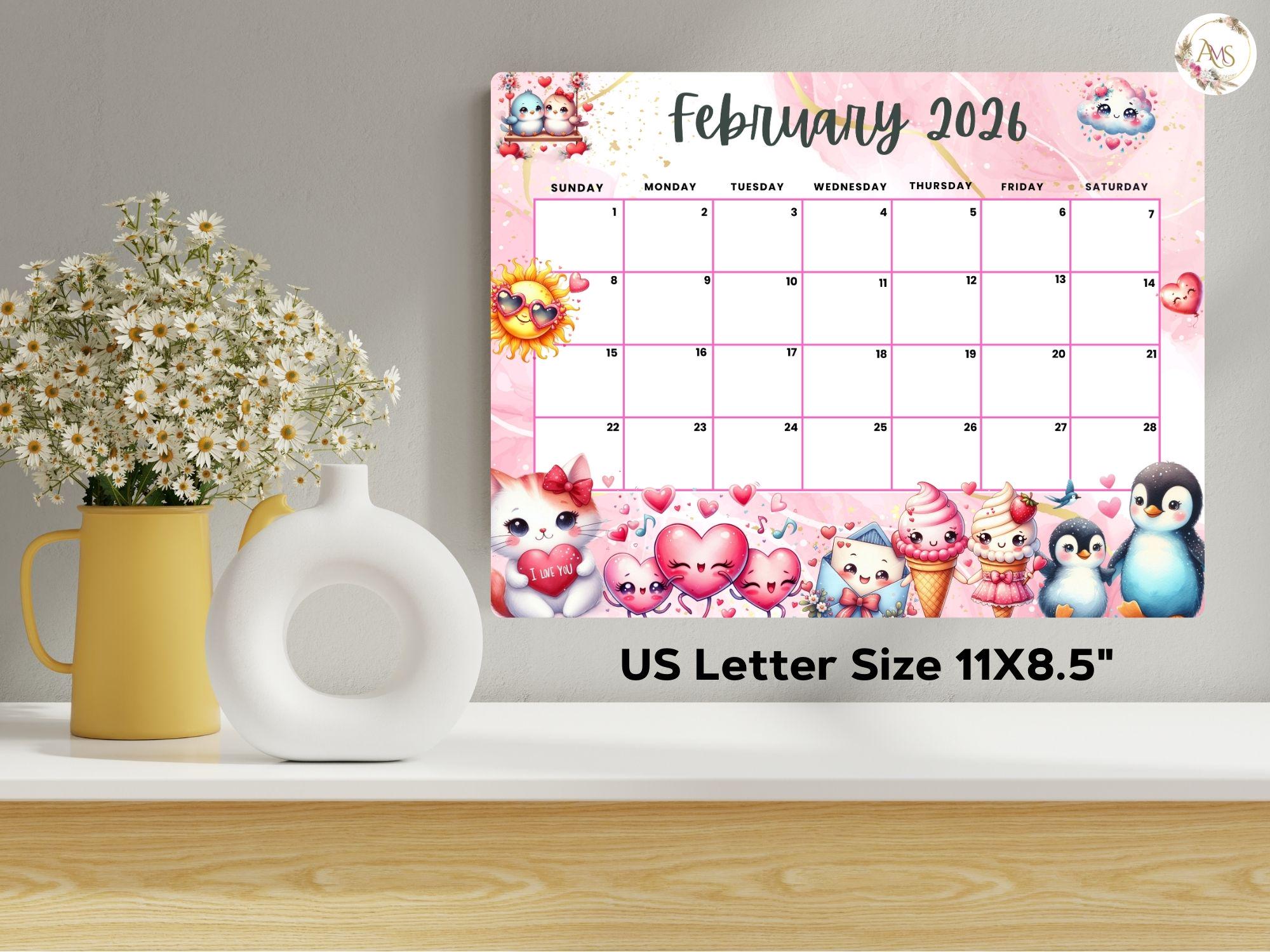 EDITABLE Fillable February 2026 Calendar,valentine Planner Hearts ...