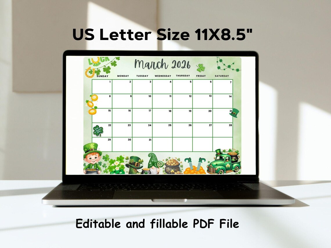 March 2026 Fillable Calendar, St. Patrick's Day Fillable March Planner ...