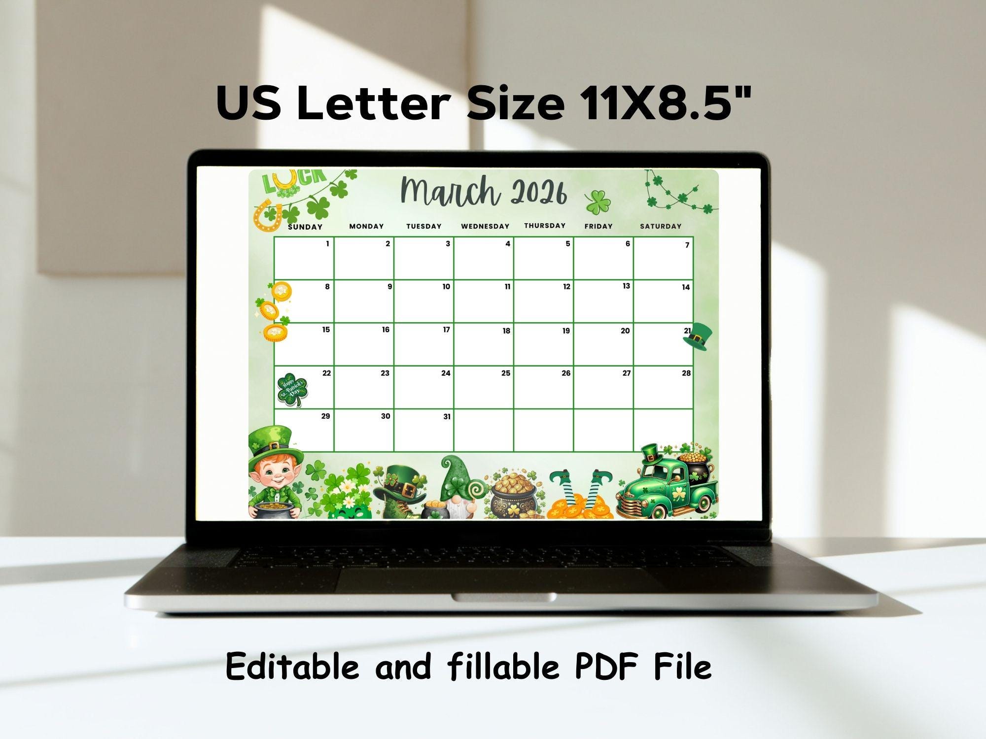 March 2026 Fillable Calendar, St. Patrick's Day Fillable March Planner ...