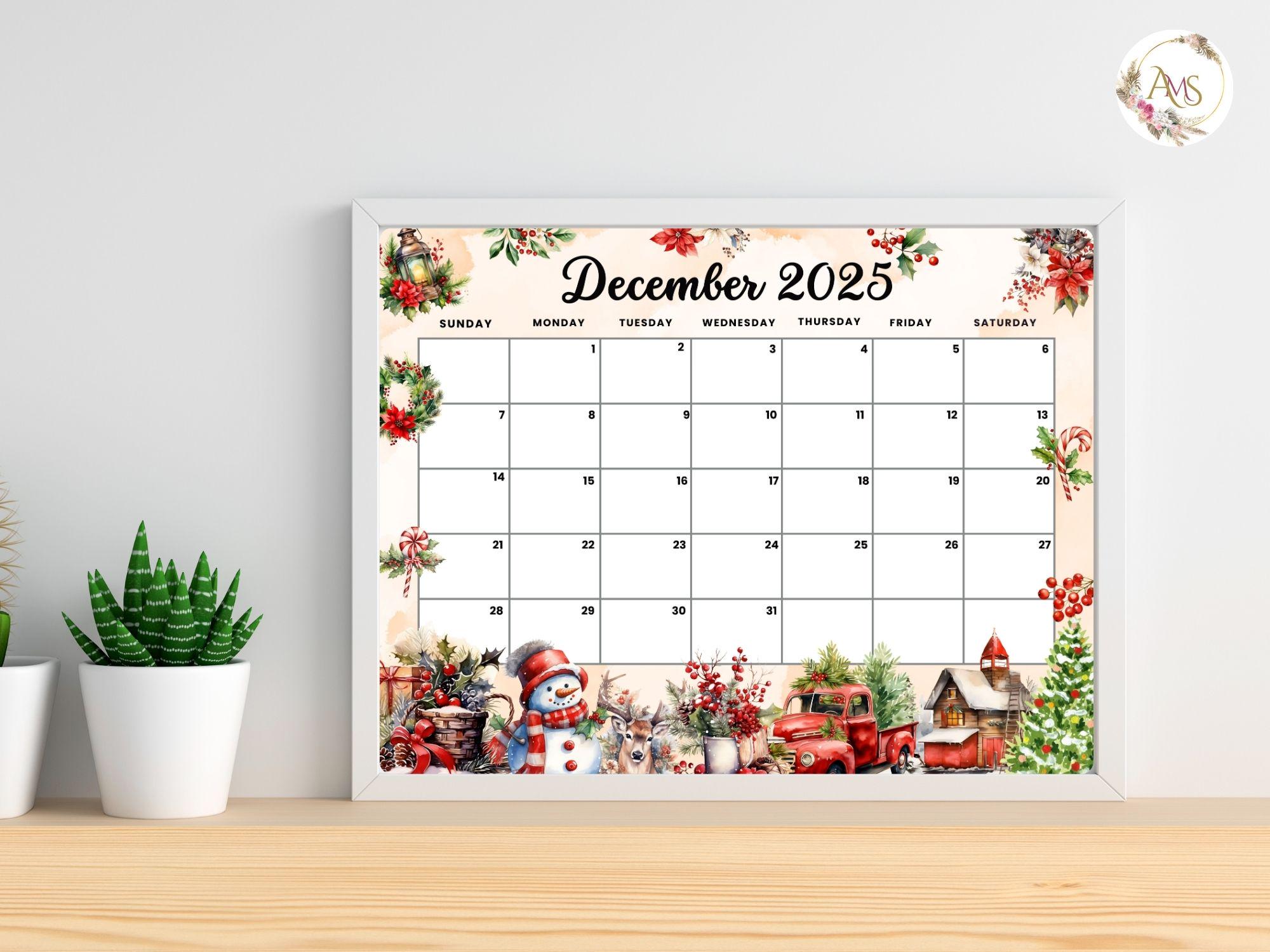 EDITABLE December 2025 Christmas Theme Calendar With Snowman, Christmas ...