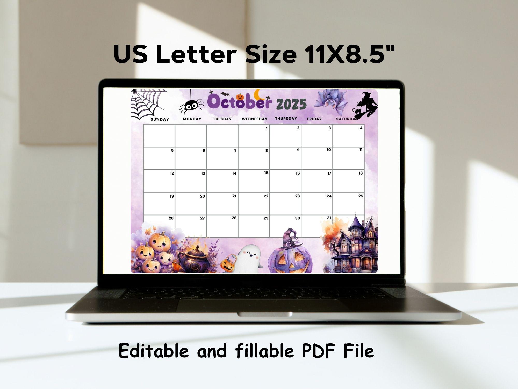 October 2025 Halloween Calendar, Spooky Pumpkins, Ghosts (editable PDF ...