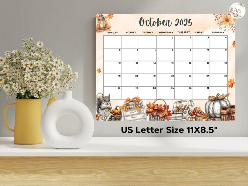 Editable October 2025 Calendar, Colorful Autumn Planner (PDF & JPG) - Etsy