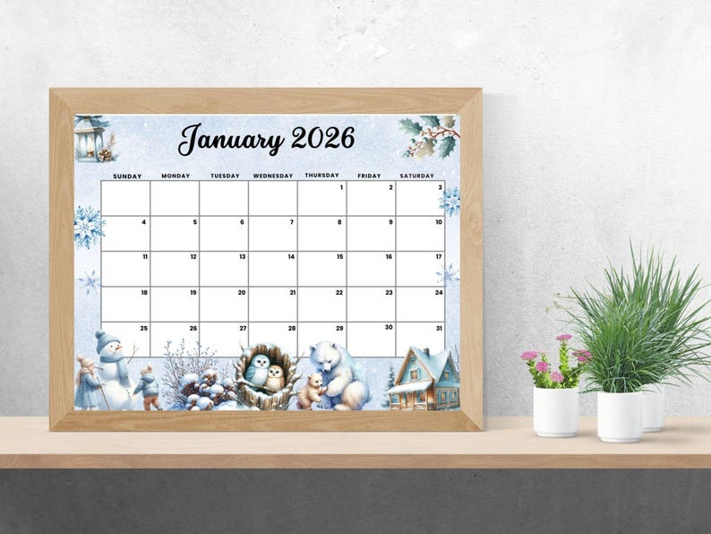 EDITABLE Fillable January 2026 Calendar, Winter Snowman Planner ...