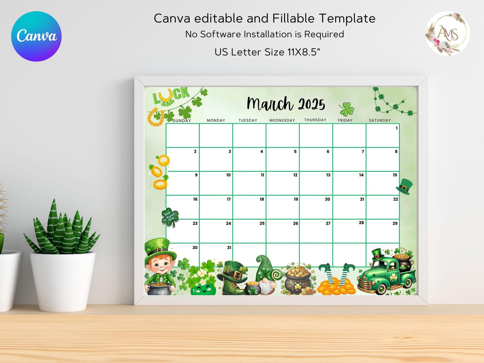March 2025 Fillable Calendar, St. Patrick's Day Fillable March Planner ...