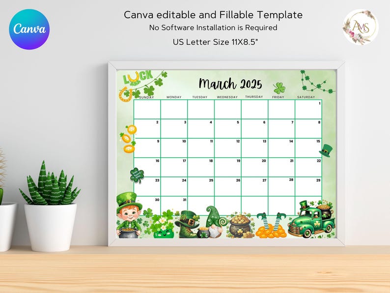 March 2025 Fillable Calendar, St. Patrick's Day Fillable March Planner ...
