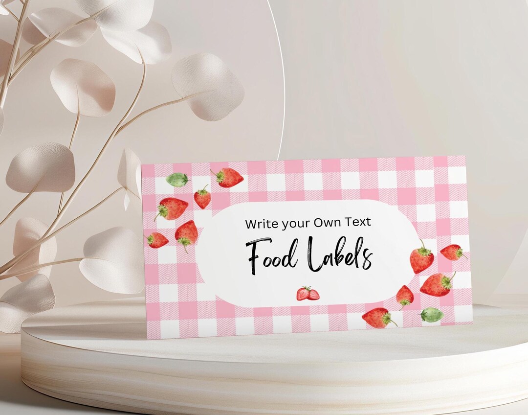 Editable Pink Gingham Berry First Food Labels, Berry Sweet 1st Birthday ...