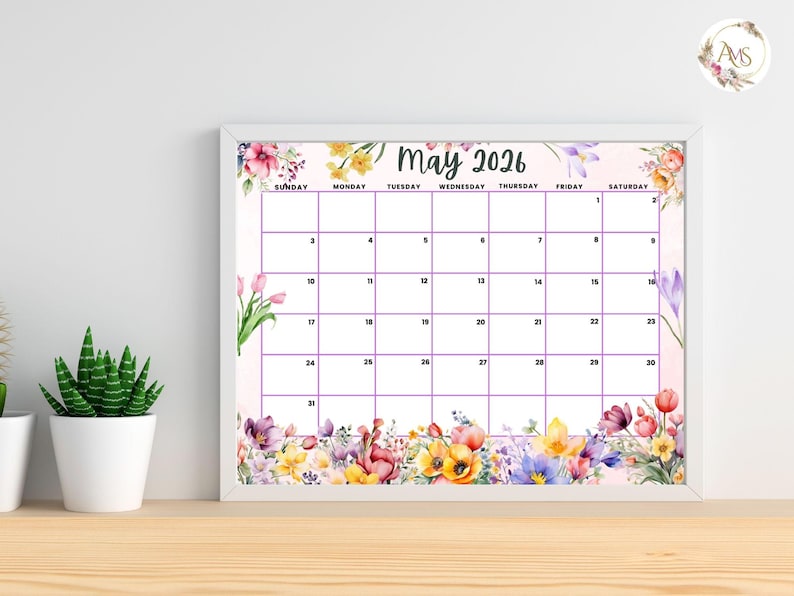 Editable May 2026 Calendar, Spring Wildflowers Planner, Printable ...