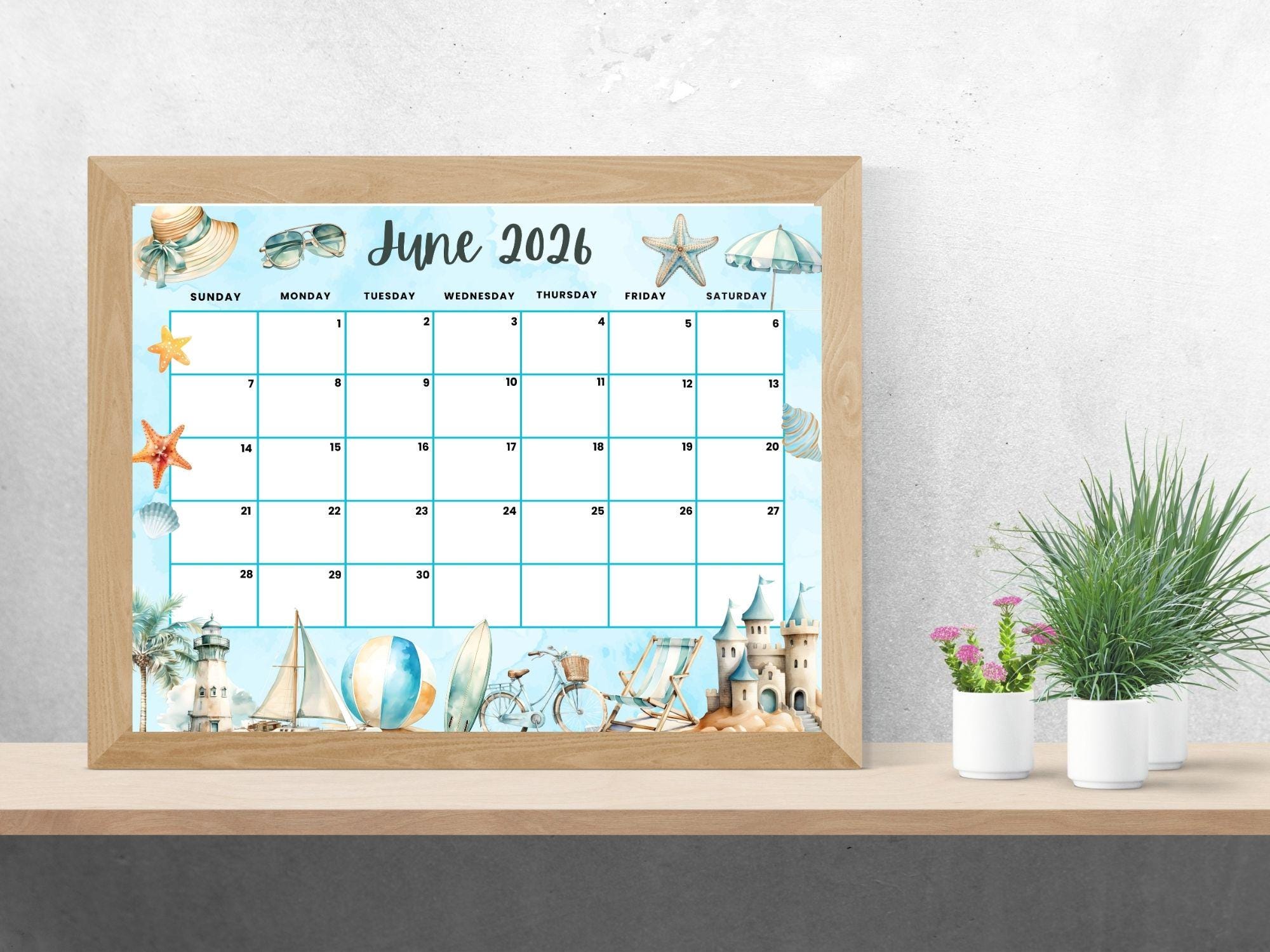 Editable June 2026 Calendar, Nautical Beach Theme Ocean Summer Planner ...
