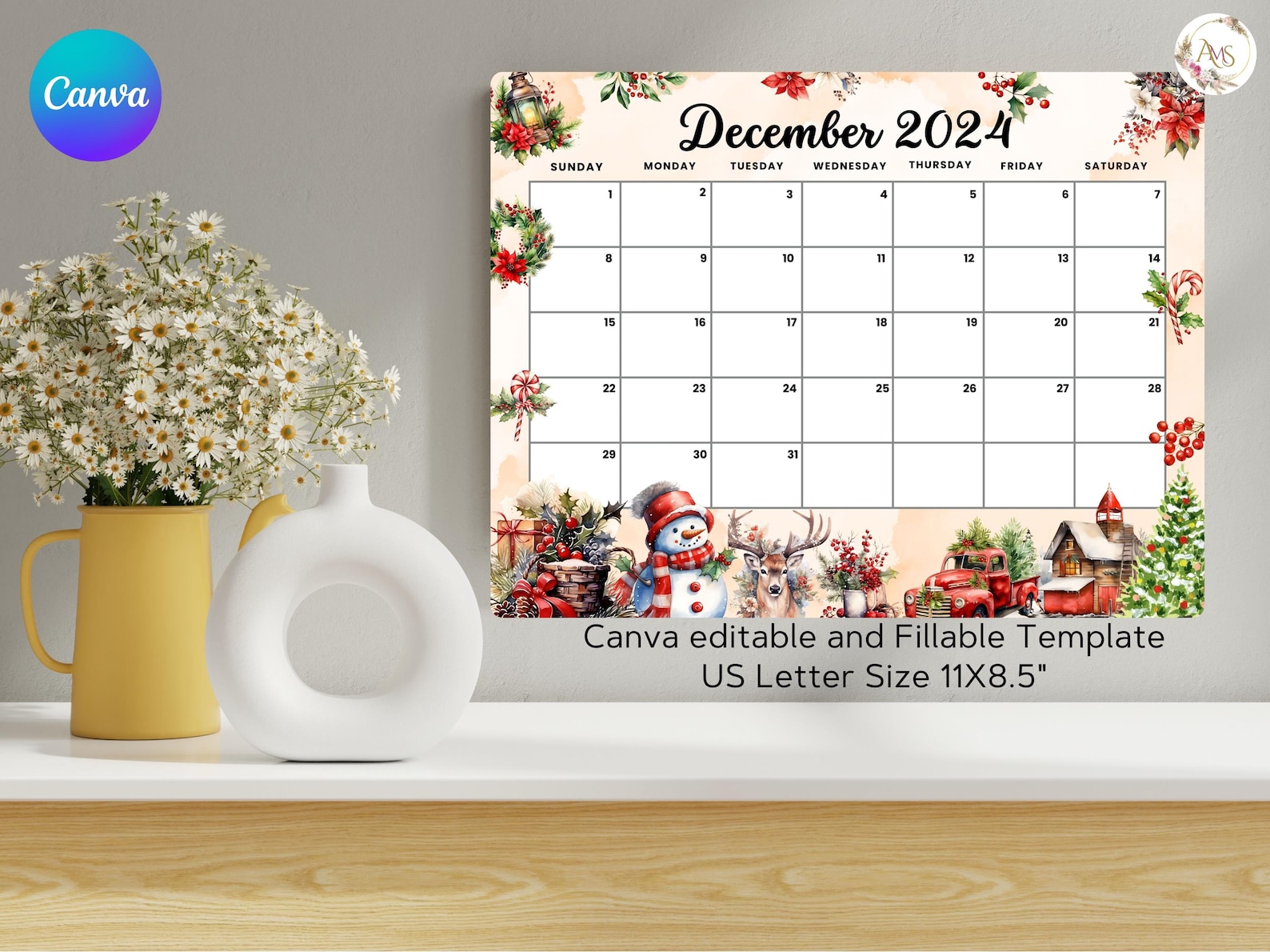 EDITABLE December 2024 Christmas Theme Calendar With Snowman, Christmas ...