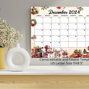 EDITABLE December 2024 Christmas Theme Calendar With Snowman, Christmas ...
