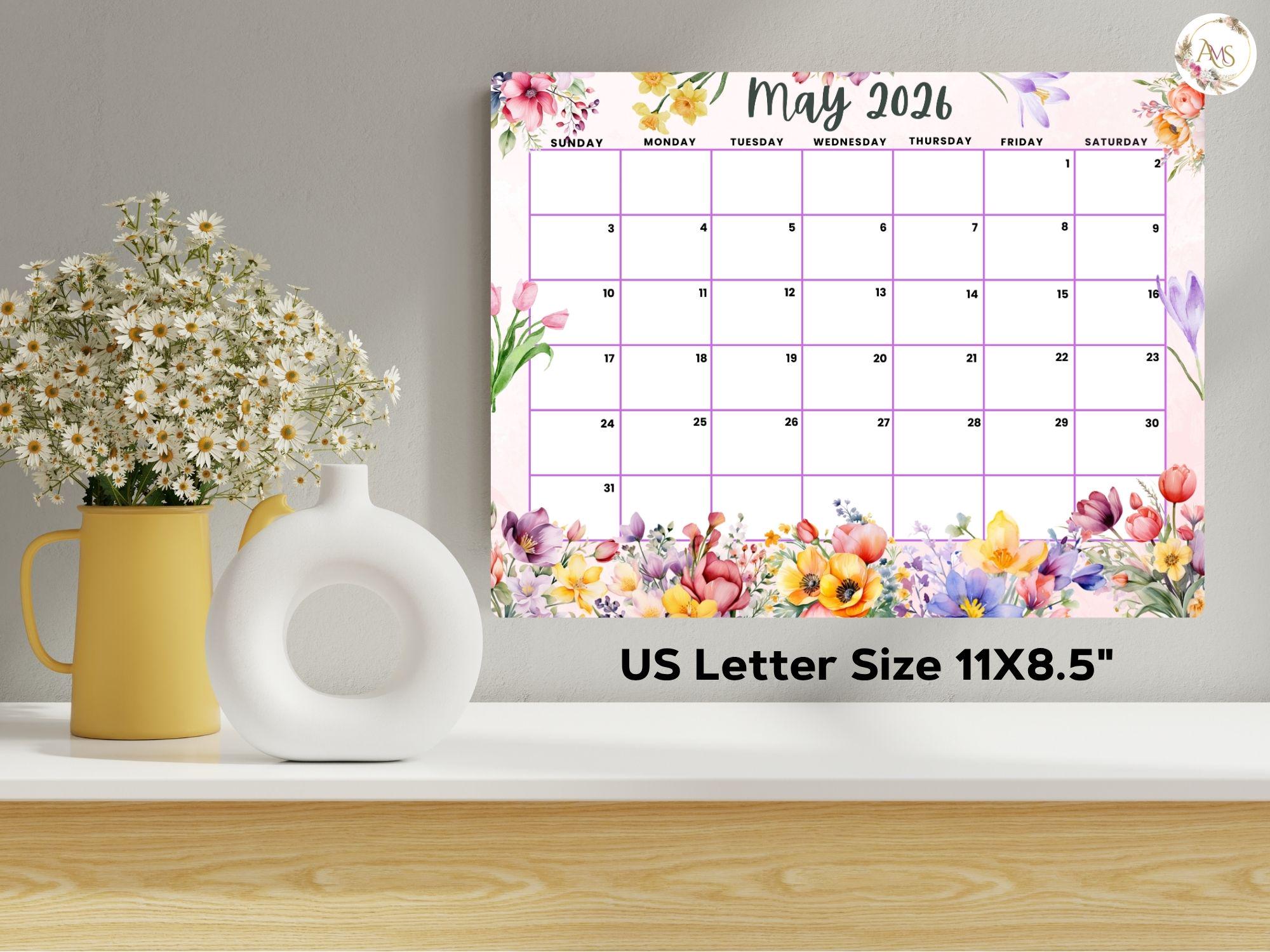 Editable May 2026 Calendar, Spring Wildflowers Planner, Printable ...