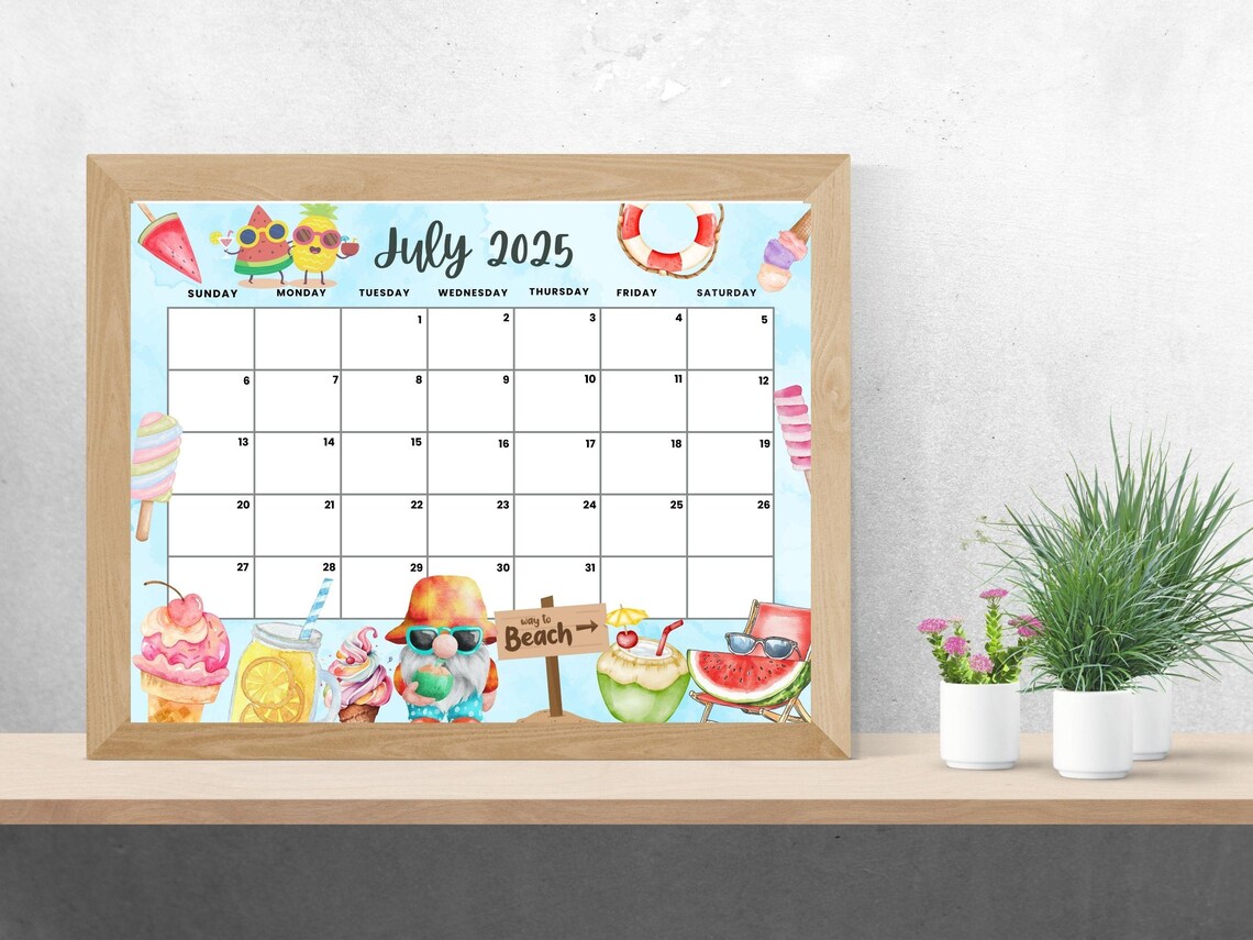 Editable July 2025 Calendar, Cute June Planner With Tropical & Beach ...