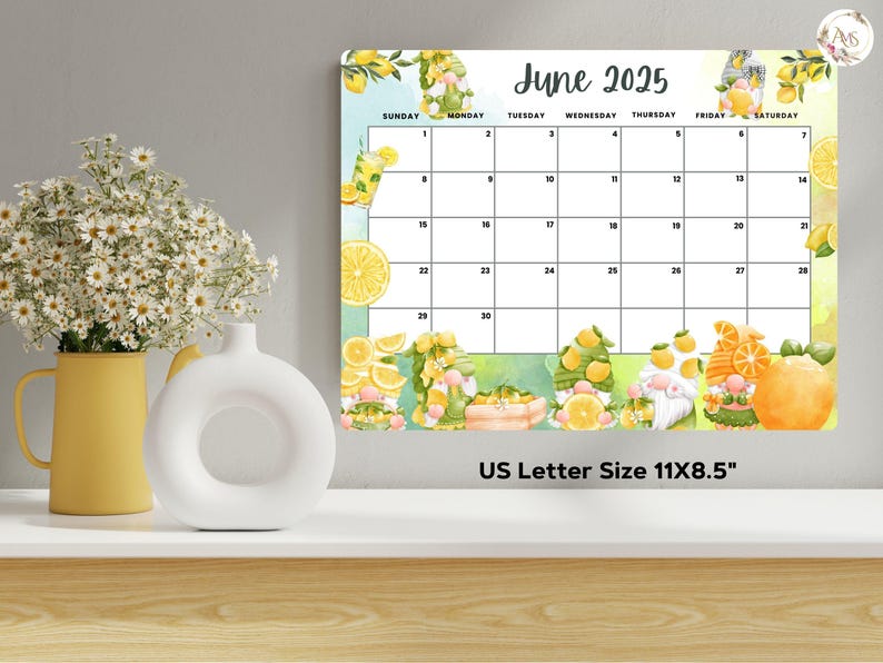 Editable June 2025 Calendar,adorable and Refreshing Lemon-themed Summer ...