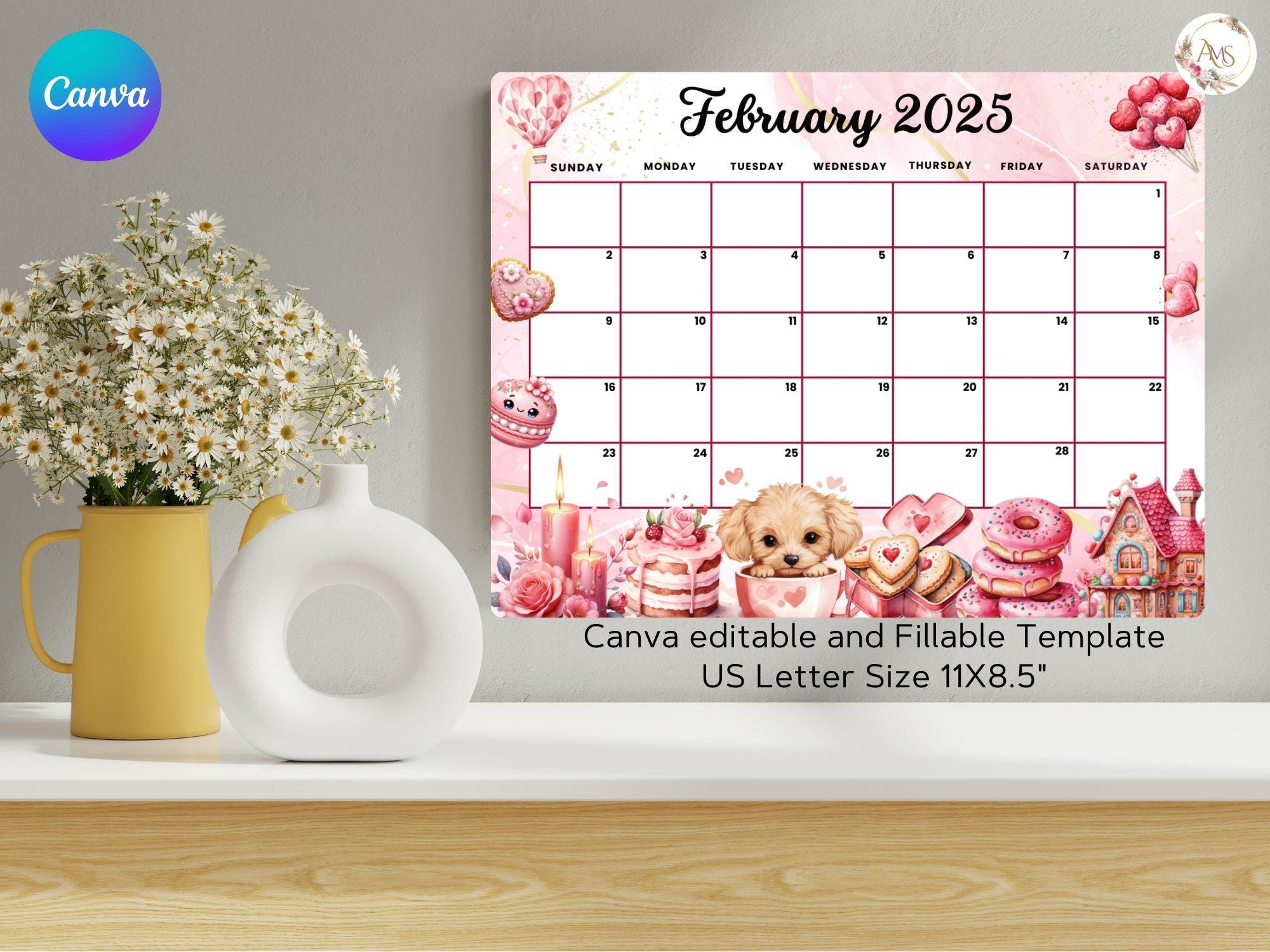 EDITABLE Fillable February 2025 Calendar, Cute Valentine Sweets Planner ...