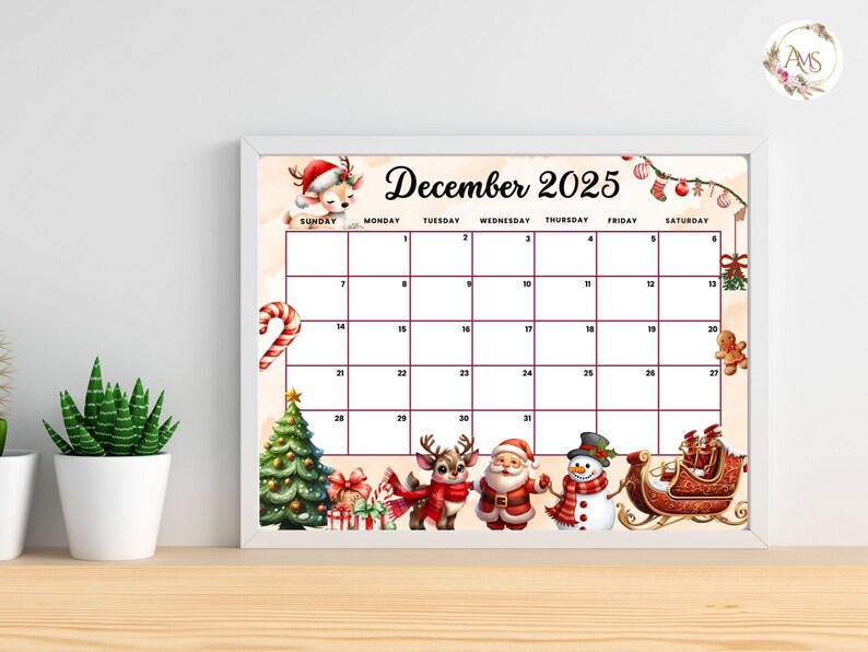 EDITABLE December 2025 Christmas Calendar With Santa, Snowman ...
