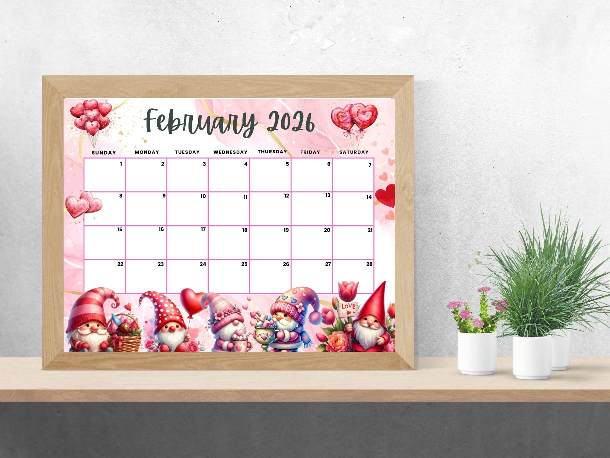 EDITABLE Fillable February 2026 Calendar, Valentine With Cute Gnomes ...