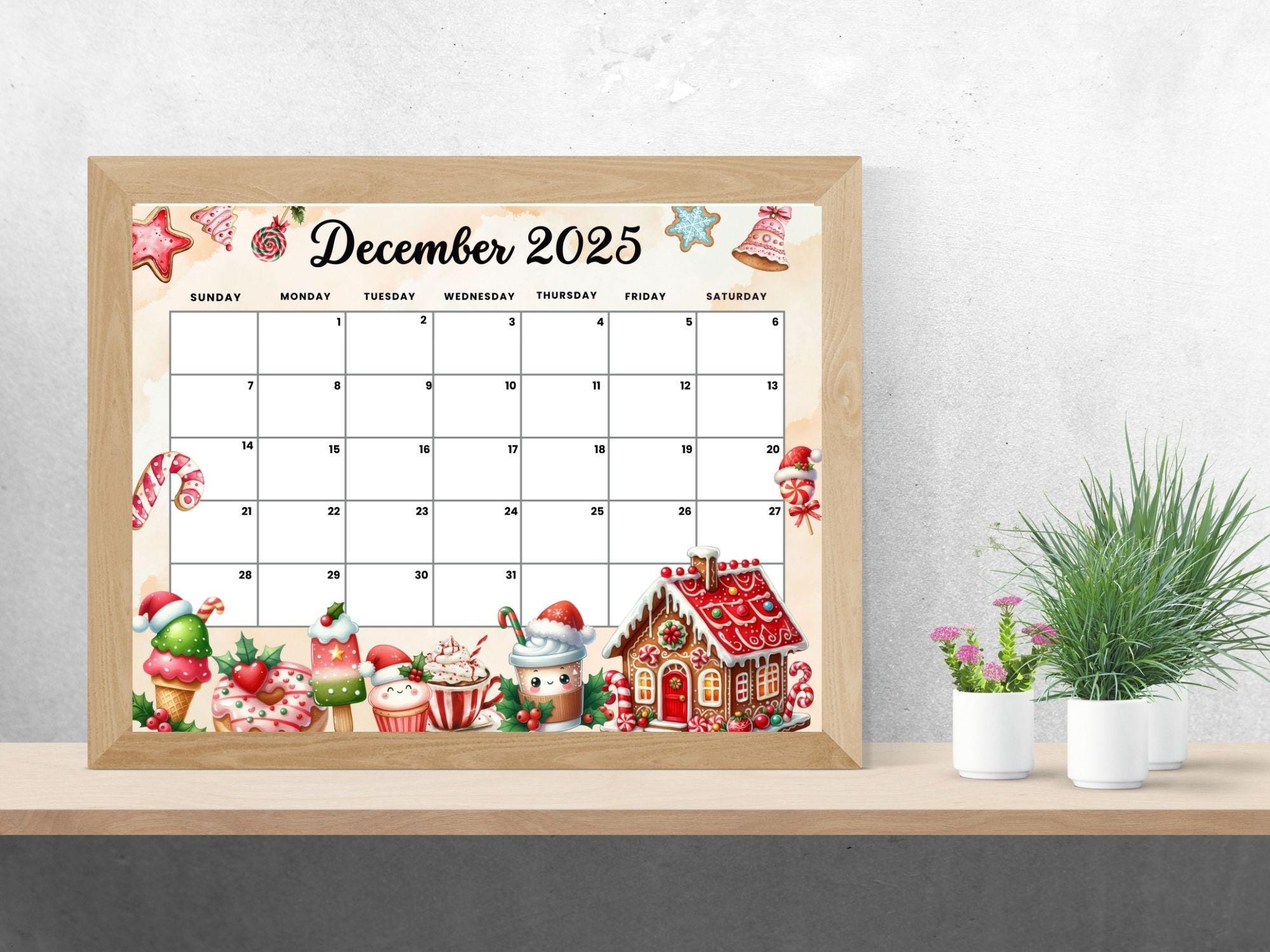 EDITABLE December 2025 Christmas Calendar With Sweets, Drink, Candy ...