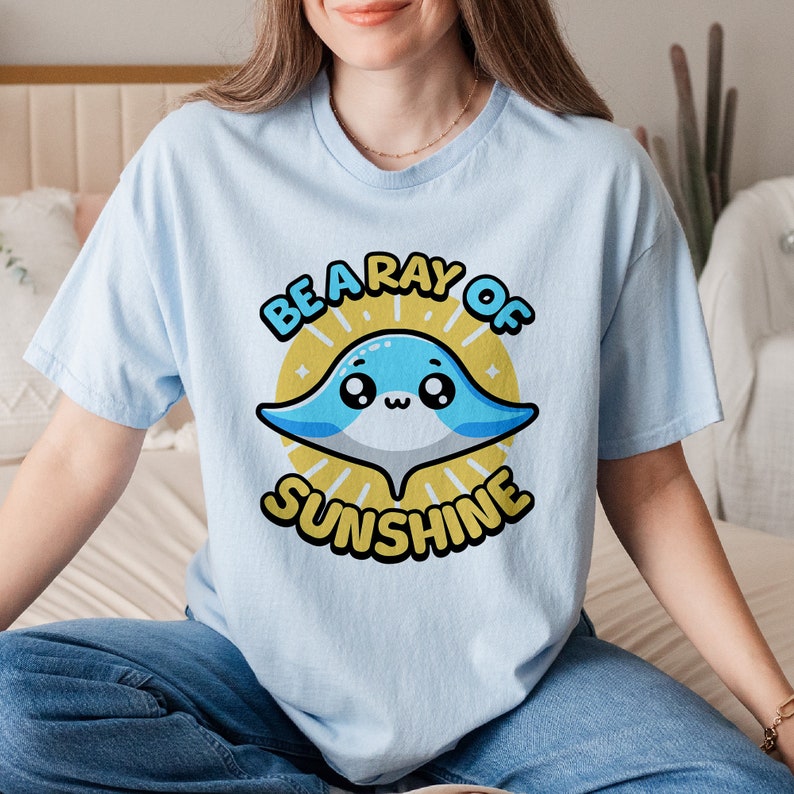 Cute Manta Ray Pun Shirt, Be A Ray of Sunshine Puns Shirts, Kawaii Fish ...