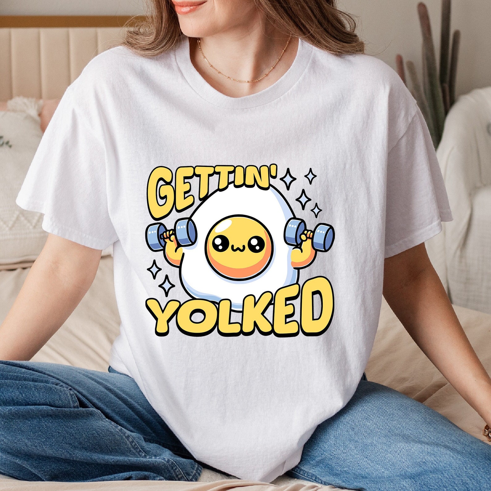 Cute Gym Pun Shirt, Getting Yolked, Kawaii Egg, Punny Gym T-shirt, Pun ...
