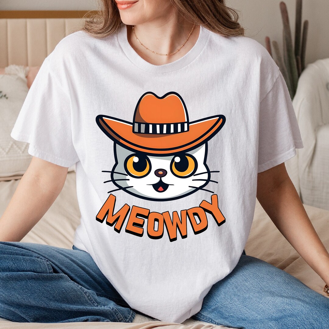 Cute Cowboy Cat Pun Shirt, Meowdy, Kawaii Cats, Punny T-shirt, Pun ...