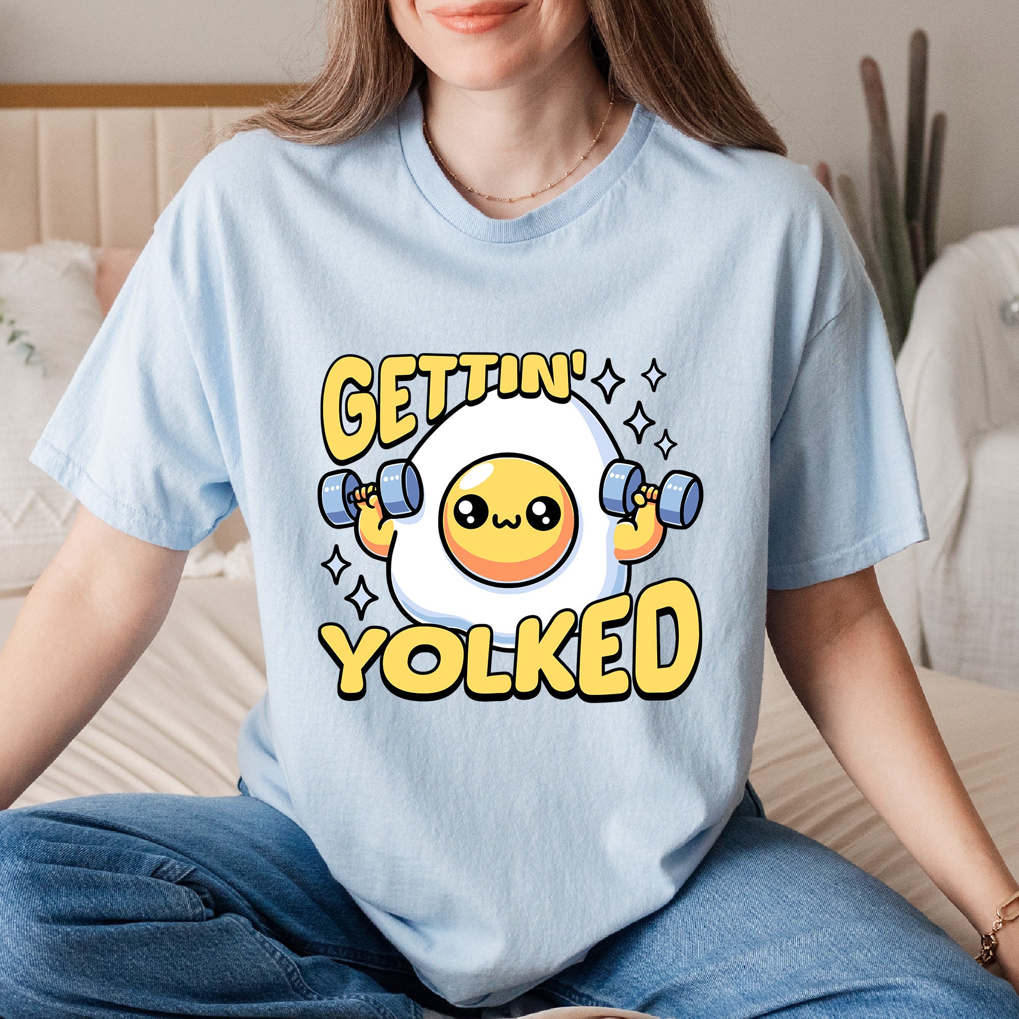 Cute Gym Pun Shirt, Getting Yolked, Kawaii Egg, Punny Gym T-shirt, Pun ...