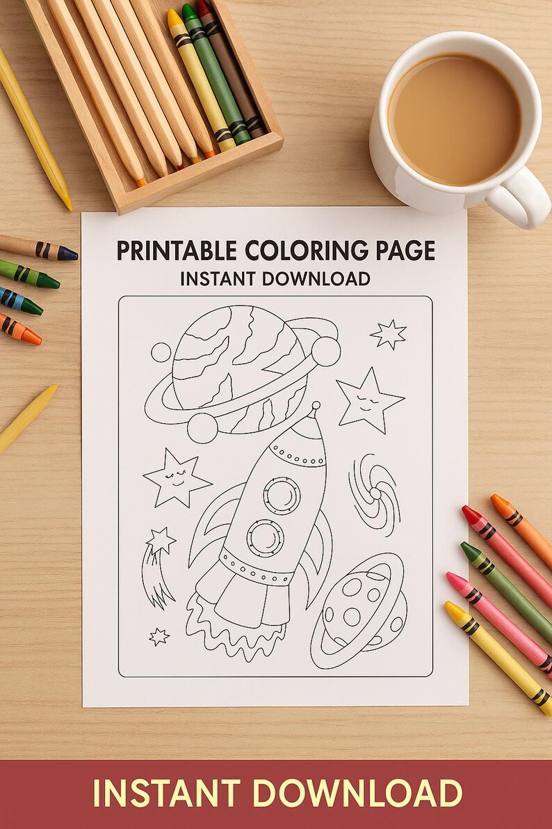 Space Coloring Page Printable–rocket Ship, Stars, and Planets Coloring ...