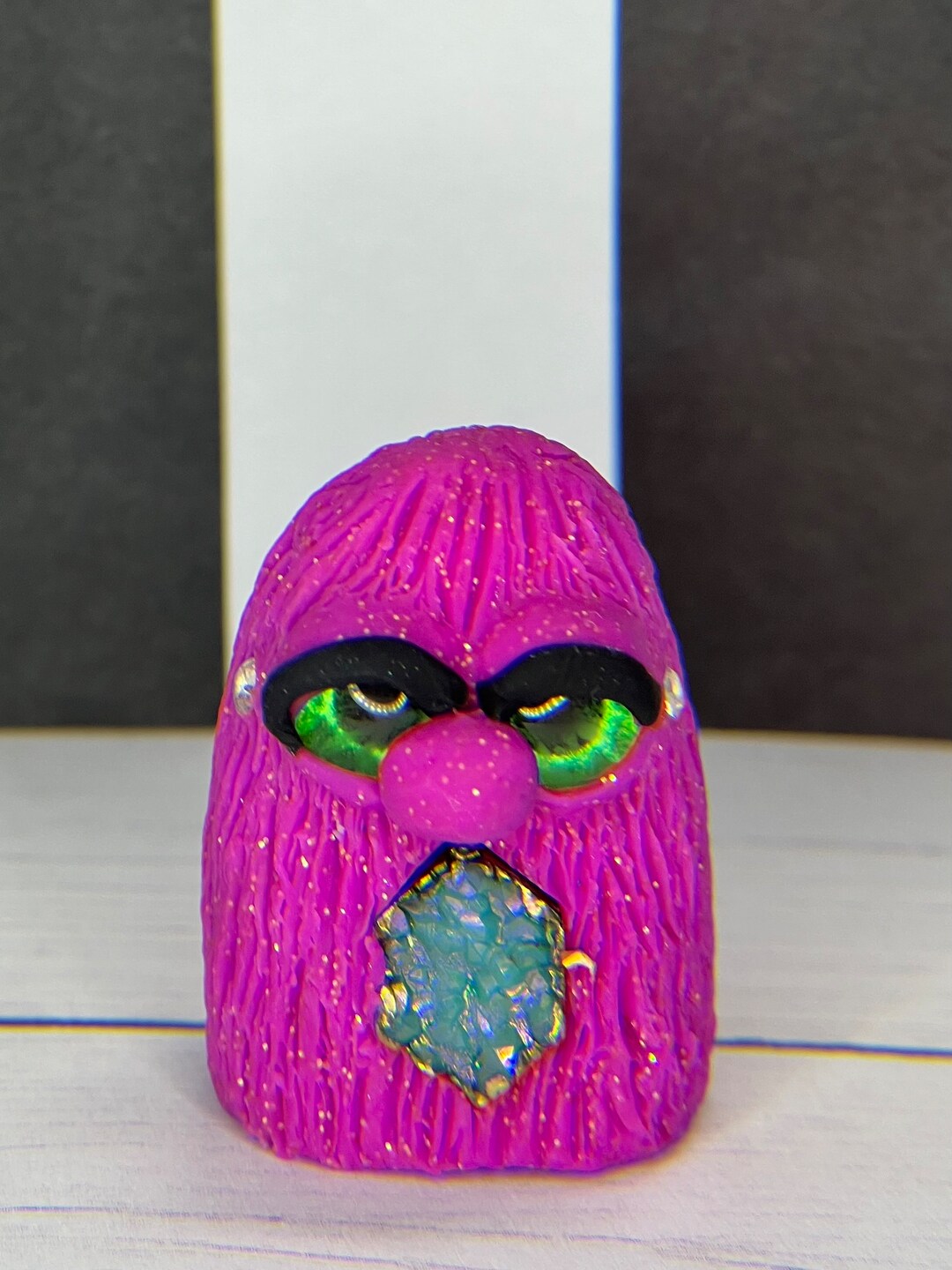 Fuchsia/ Pink Purple MINI Monster With "geode Like" Belly and Earrings ...