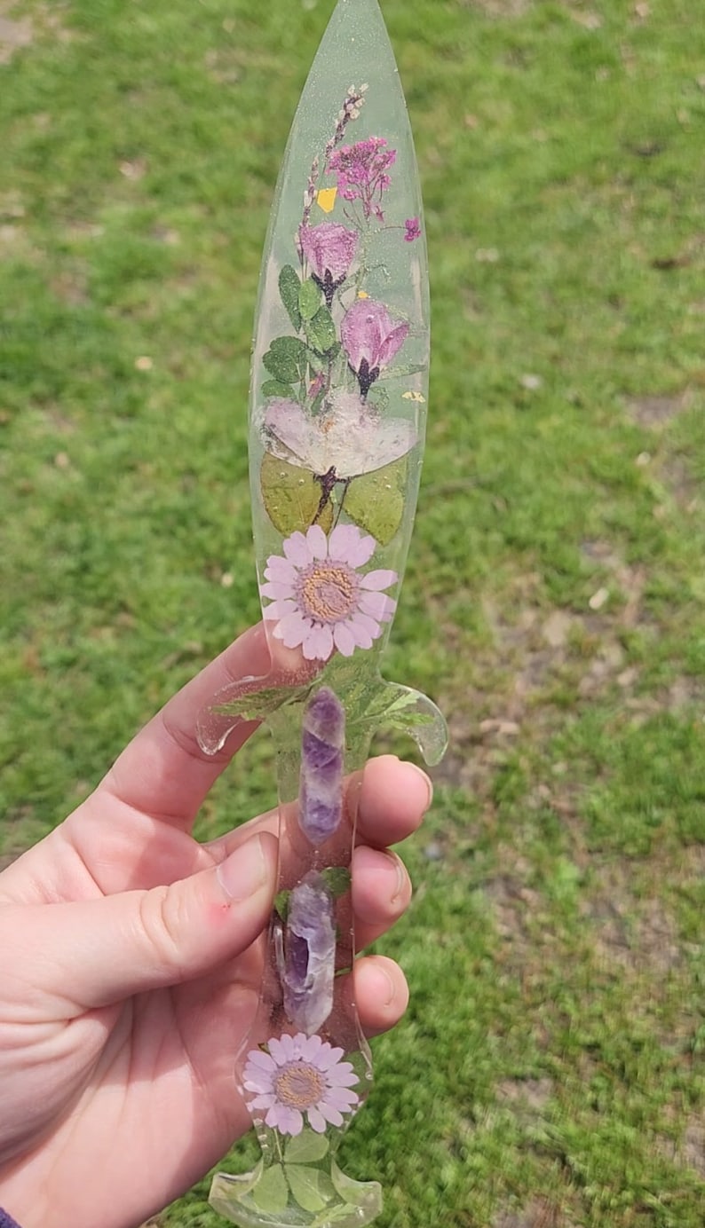 Pink Custom Flowers Resin Dagger Healing Crystal Athame Size Witch ...