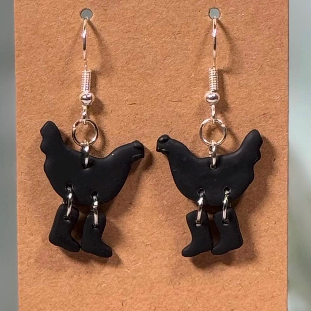 Ayam Cemani Inspired Chicken Earrings II Chickens in Boots II Handmade ...
