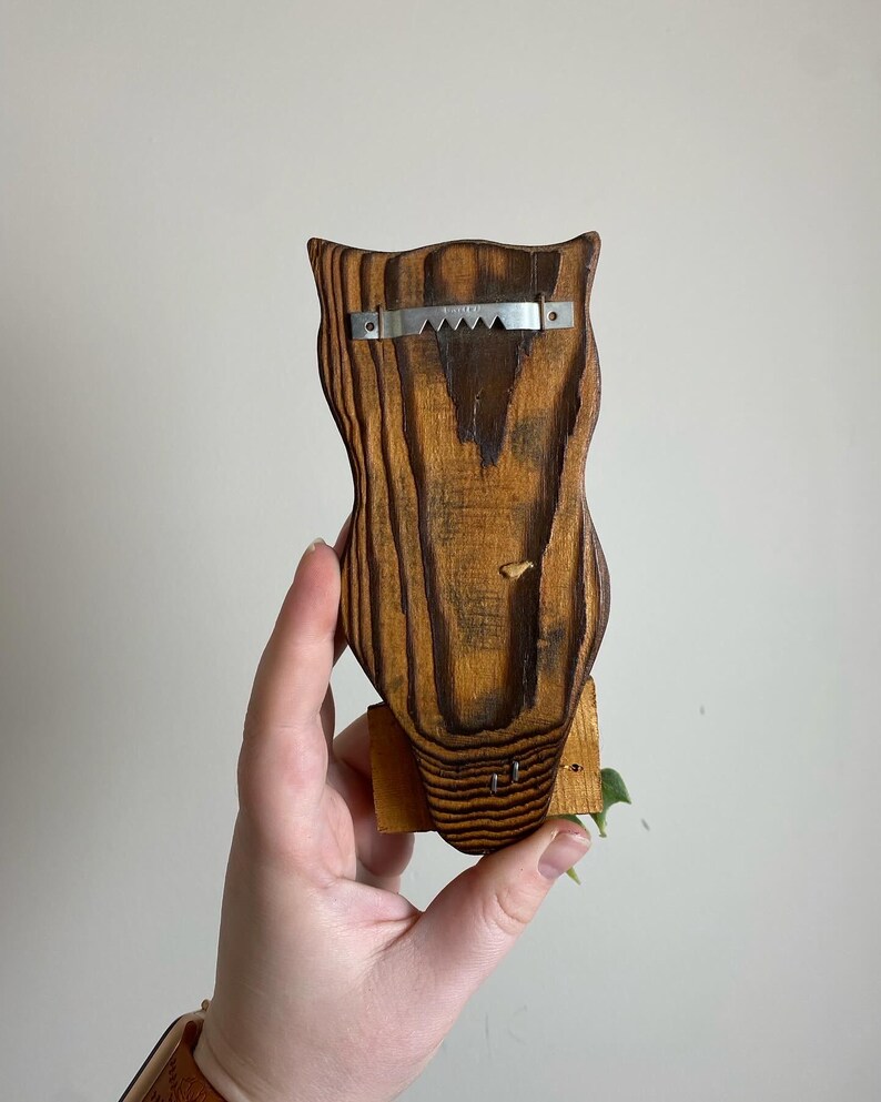 Mid-century Modern Carved Burnt Wood Owl on Log Wall Hanging - Etsy