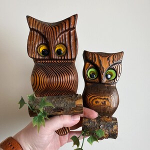 Mid-century Modern Carved Burnt Wood Owl on Log Wall Hanging - Etsy