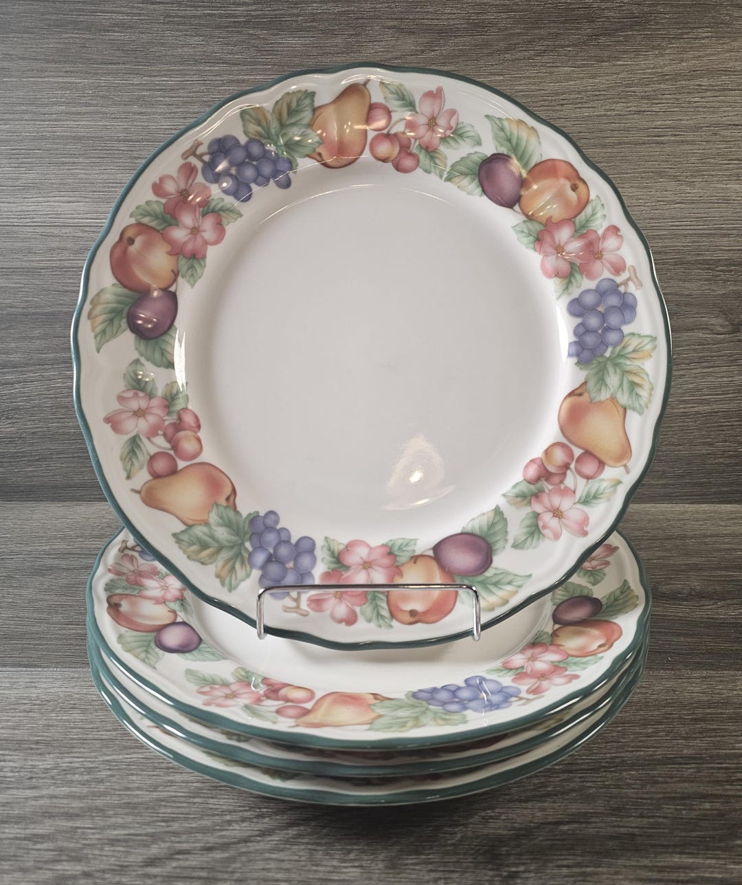 Set of 4 Epoch Market Day E801 Dinner Plates 10 1/2" Multi Color Fruit ...