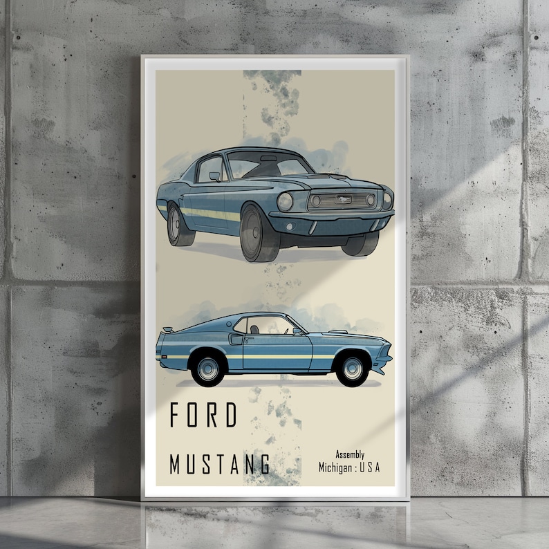 Ford Mustang Poster, Mustang Wall Art, Father's Day, Birthday Gift ...