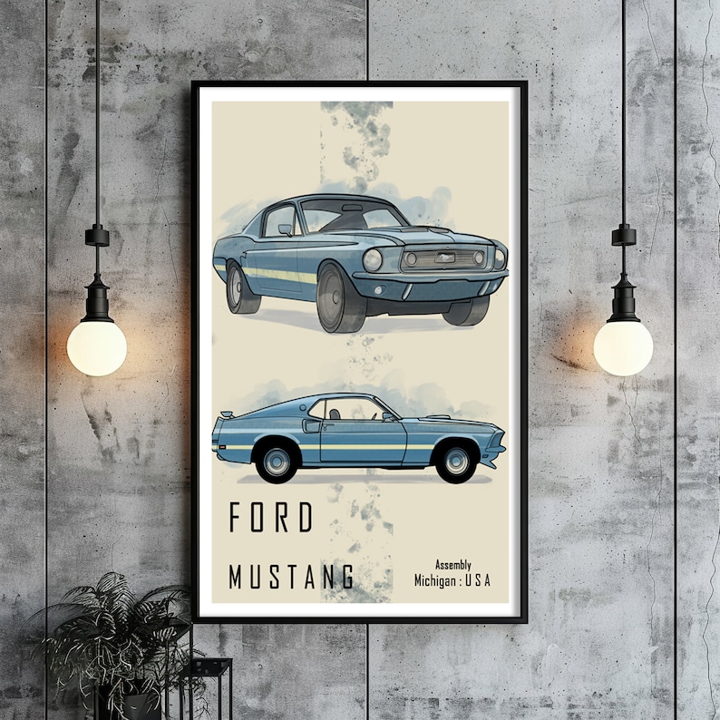 Ford Mustang Poster, Mustang Wall Art, Father's Day, Birthday Gift ...