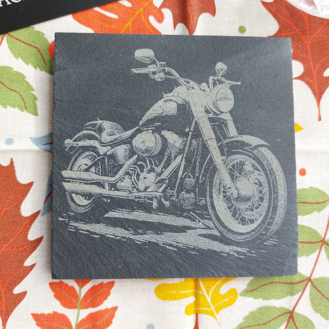 Riding Free Motorbike Laser-engraved Dark Slate Coaster. Motorbike ...