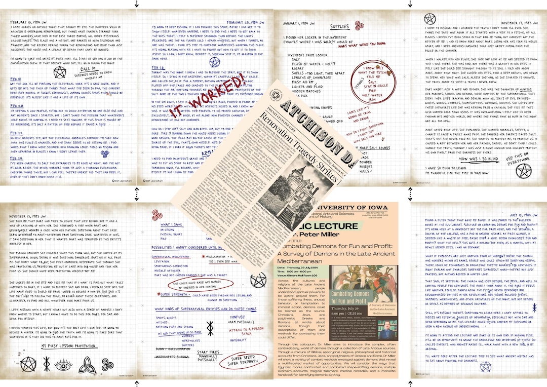 7th Set of Supernatural John Winchester Journal Pages PLUS BONUS ...